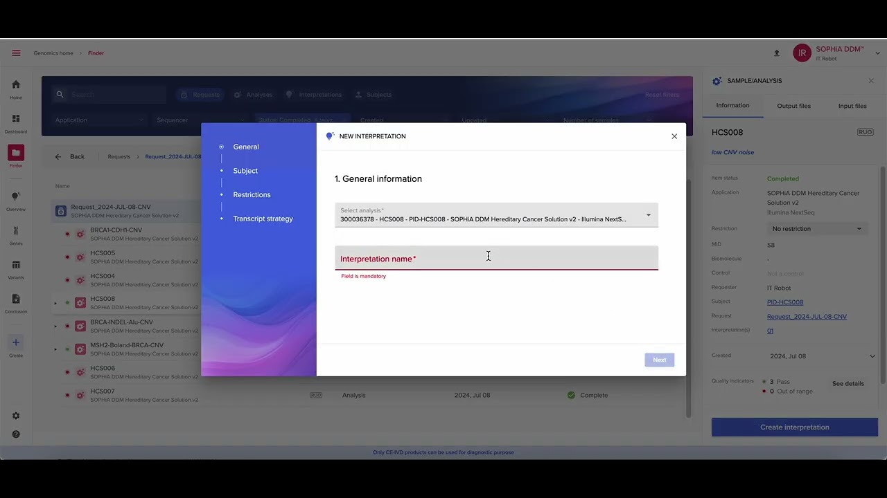 Create an interpretation - SOPHiA GENETICS